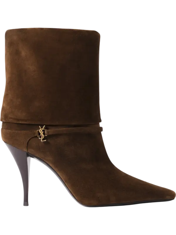 Saint Laurent Niki Embellished Suede Ankle Boots - Brown