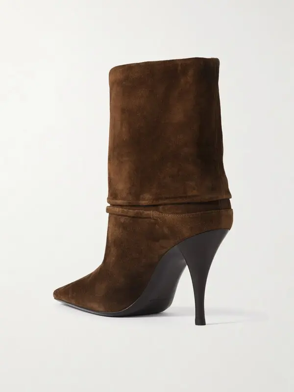 Saint Laurent Niki Embellished Suede Ankle Boots - Brown