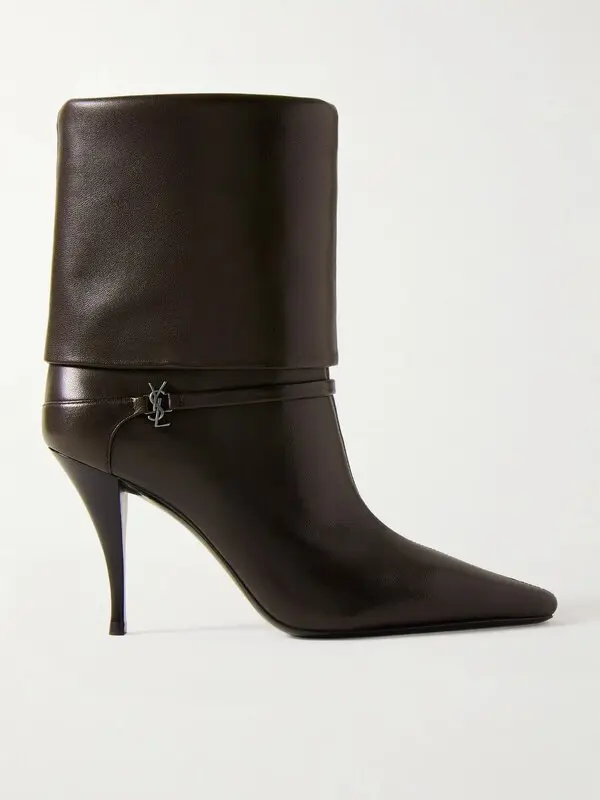 Saint Laurent Niki Embellished Leather Ankle Boots - Brown