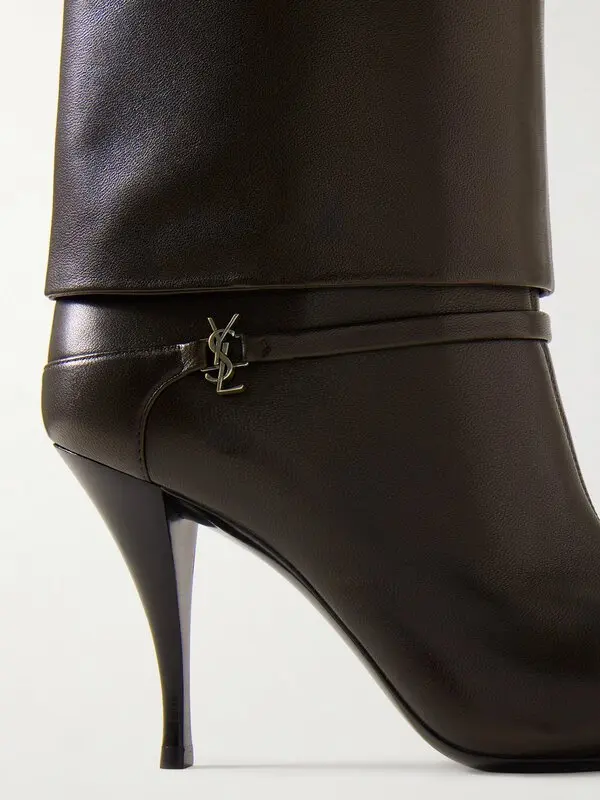 Saint Laurent Niki Embellished Leather Ankle Boots - Brown