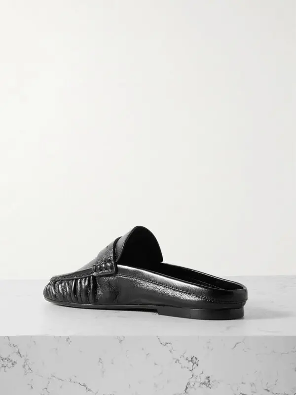 Saint Laurent Le Loafer Crinkled-leather Slippers
