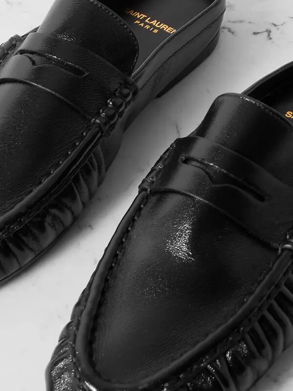 Saint Laurent Le Loafer Crinkled-leather Slippers