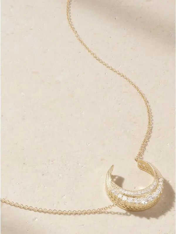 Jacquie Aiche Mini Crescent Moon 14-karat Diamond Necklace - Gold