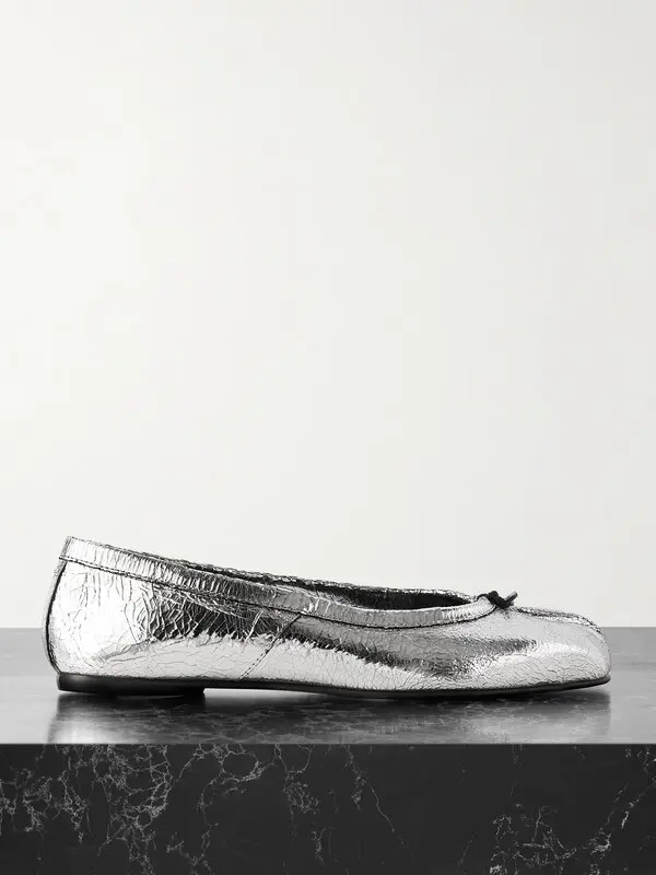 MAISON MARGIELA Tabi Cracked-leather Ballet Flats - Silver