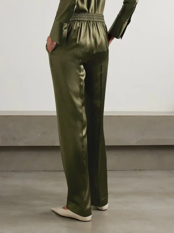 JOSEPH Tova Silk-satin Pants - Green