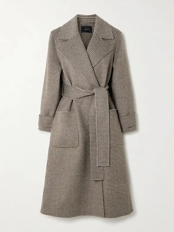 JOSEPH Arline Belted Double-breasted Houndstooth Wool Coat