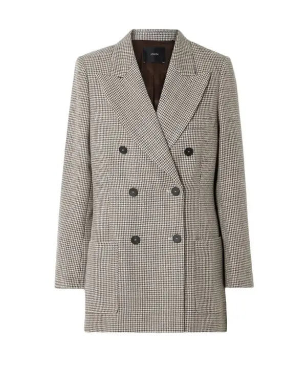 JOSEPH Leandre Double-breasted Houndstooth Blazer - Gray