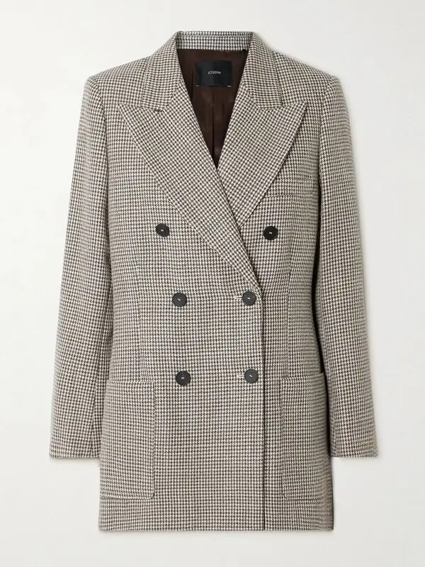 JOSEPH Leandre Double-breasted Houndstooth Blazer - Gray