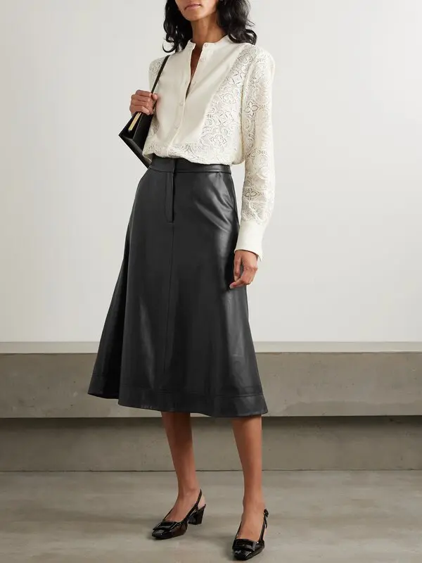 Veronica Beard Louise Faux Leather Midi Skirt