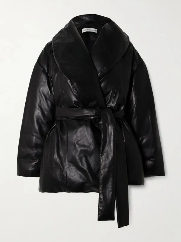 Nour Hammour Cora Belted Padded Leather Coat