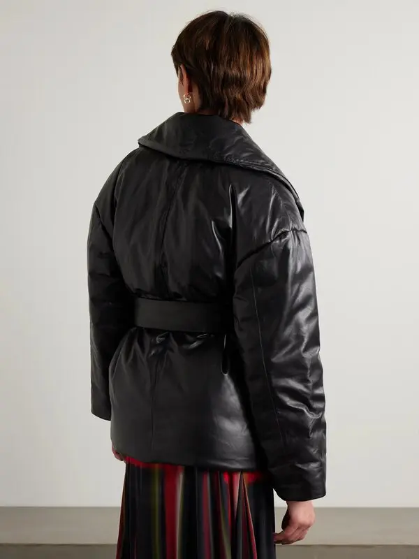 Nour Hammour Cora Belted Padded Leather Coat