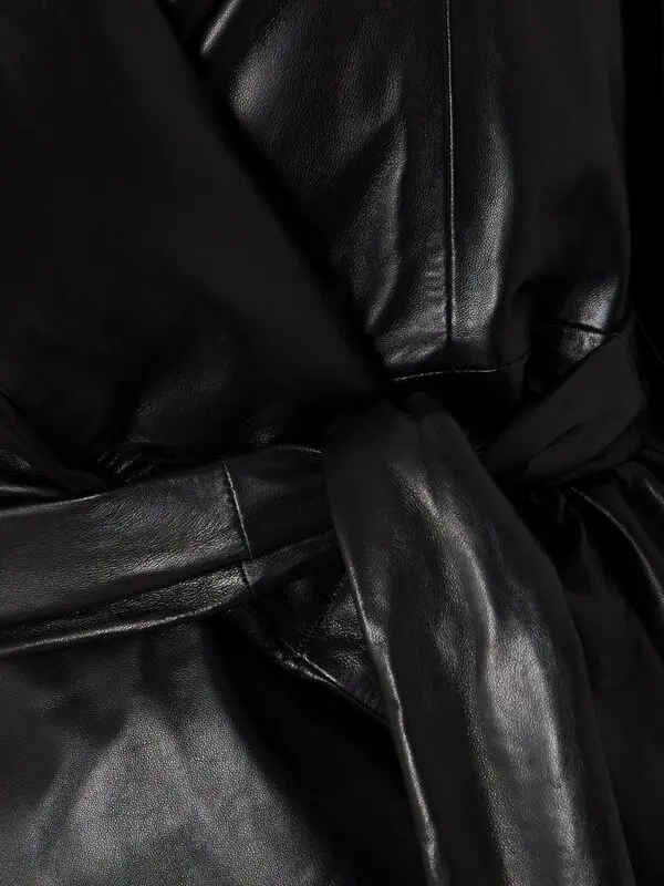Nour Hammour Cora Belted Padded Leather Coat
