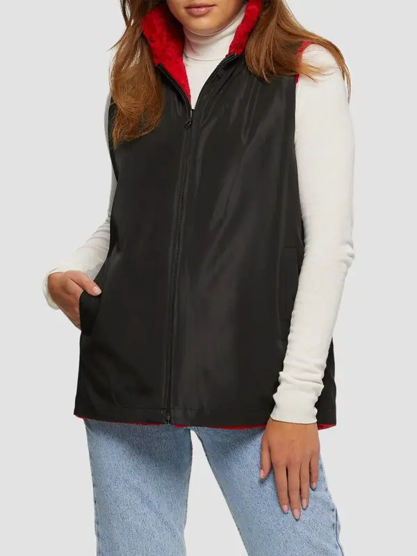 Gorski Textured Shearling Lamb Zip Vest Reversible To Taffeta - Red