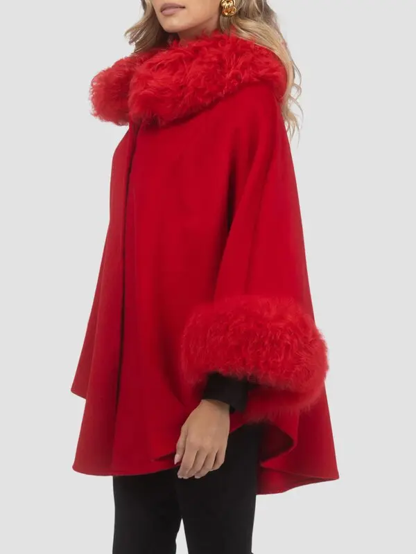 Gorski Cashmere And Wool Blend Cape With Select Lamb Trim - Red