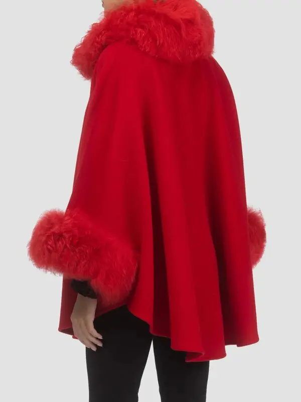 Gorski Cashmere And Wool Blend Cape With Select Lamb Trim - Red