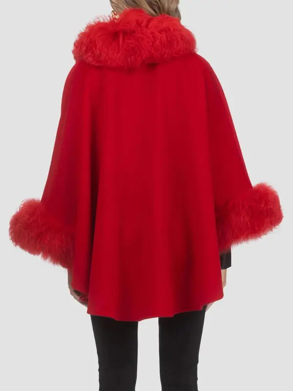 Gorski Cashmere And Wool Blend Cape With Select Lamb Trim - Red