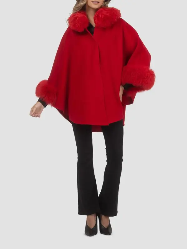 Gorski Cashmere And Wool Blend Cape With Select Lamb Trim - Red