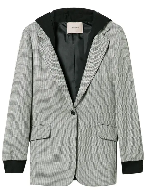 TWINSET Hooded Houndstooth Blazer