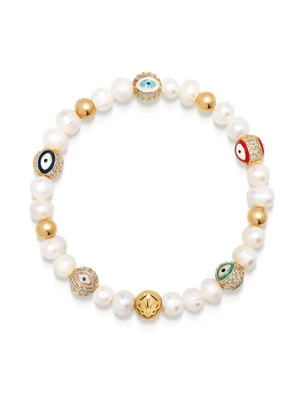 NIALAYA JEWELRY Evil Eye Pearl Bracelet - Gold