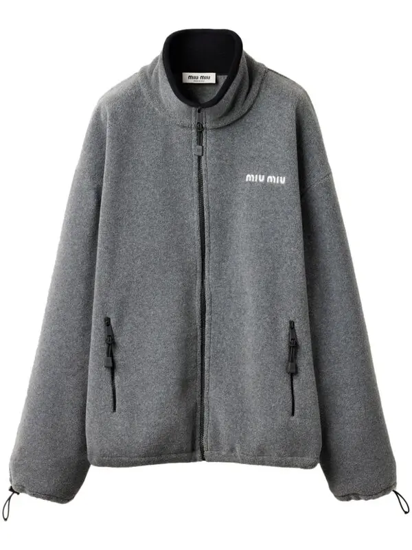 Miu Miu Fleece Sweatshirt With Embroidered Logo - Grey
