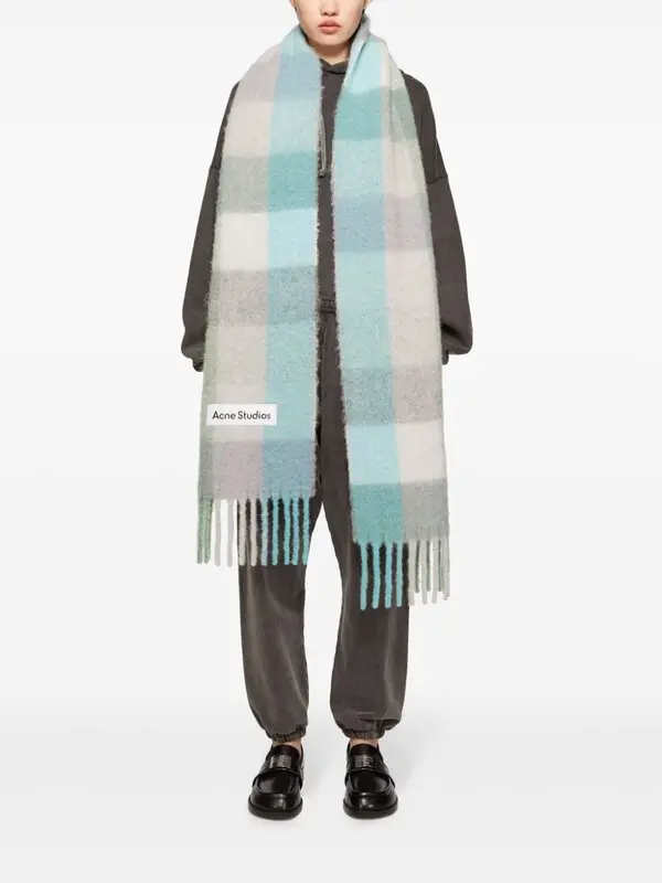 Acne Studios Logo-patch Checked Scarf - Grey