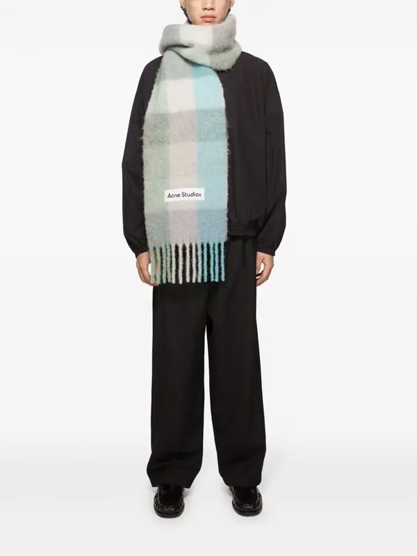 Acne Studios Logo-patch Checked Scarf - Grey