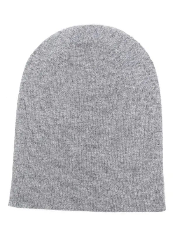 Saint Laurent Embroidered Logo Cashmere Beanie - Grey
