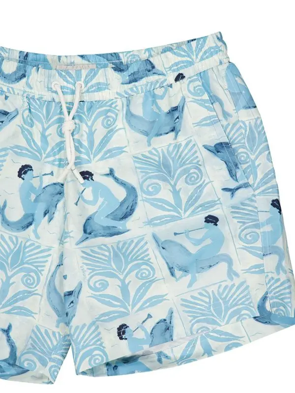 Commas Tiled Dolphin-print Swim Shorts