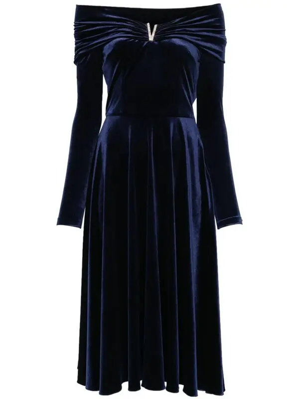 NISSA Off-shoulder Velvet Midi Dress