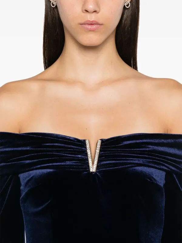NISSA Off-shoulder Velvet Midi Dress
