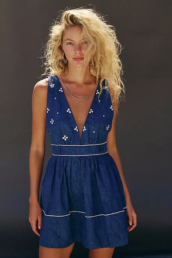linen mini dress short sleeve Penthouse Babe Linen-Blend Floral Mini Dress L / French Vanilla