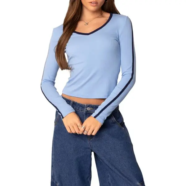 EDIKTED Contrast Trim Cotton Blend T-shirt