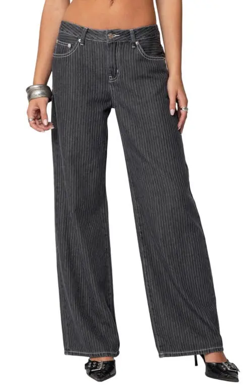 EDIKTED Pinstripe Low Rise Wide Leg Jeans