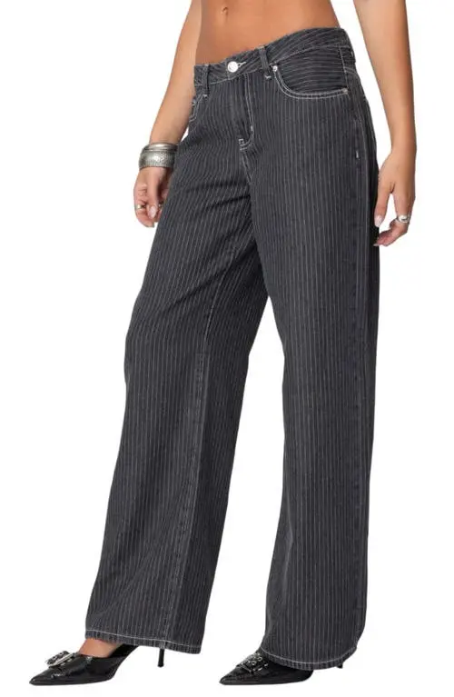 EDIKTED Pinstripe Low Rise Wide Leg Jeans