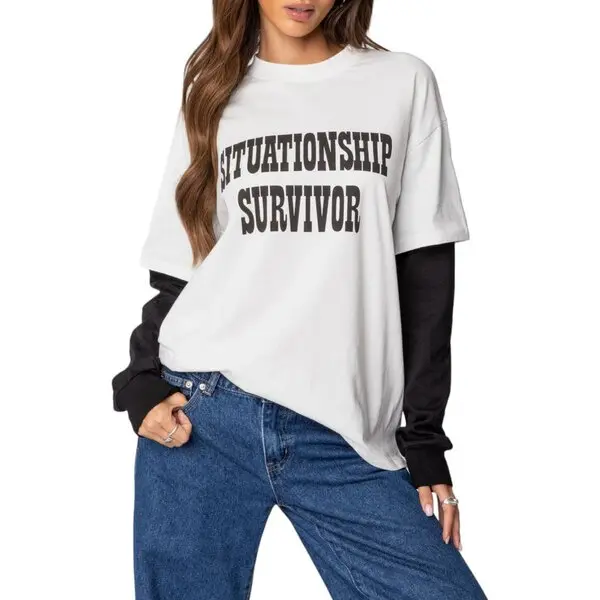 EDIKTED Situationship Oversize Layered Top