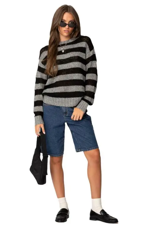 EDIKTED Stripe Knit Sweater - Black/grey