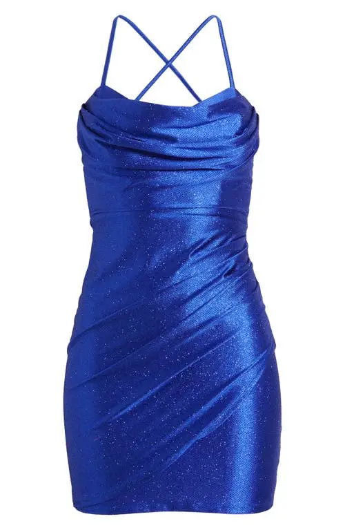 Emerald Sundae Glitter Mesh Ruched Mini Dress - Royal | Editorialist