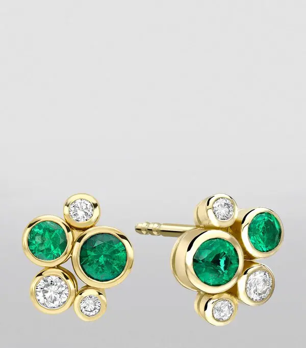 BOODLES Yellow Diamond And Emerald Stud Earrings