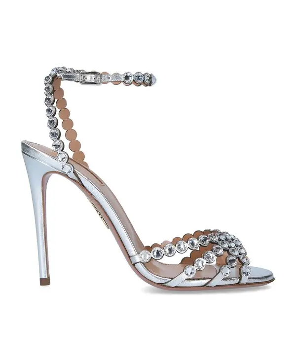 AQUAZZURA Tequila Embellished Stiletto Sandals - Silver