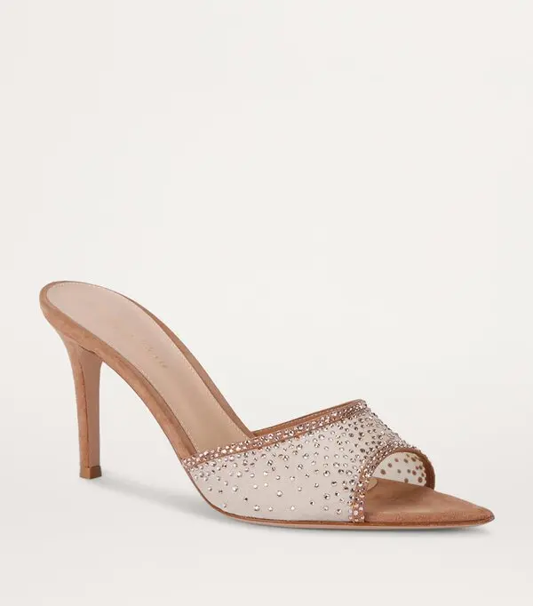 GIANVITO ROSSI Rania Embellished Suede Mules - Beige