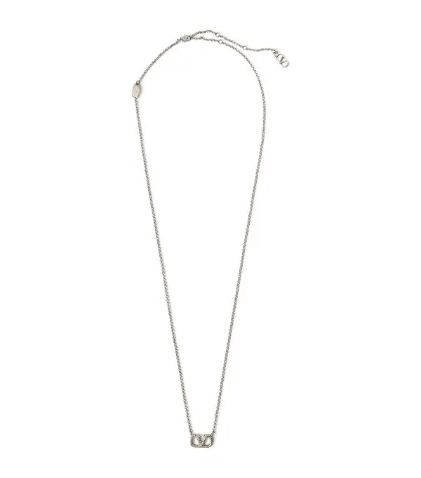 Valentino Garavani Crystal Vlogo Necklace - Silver