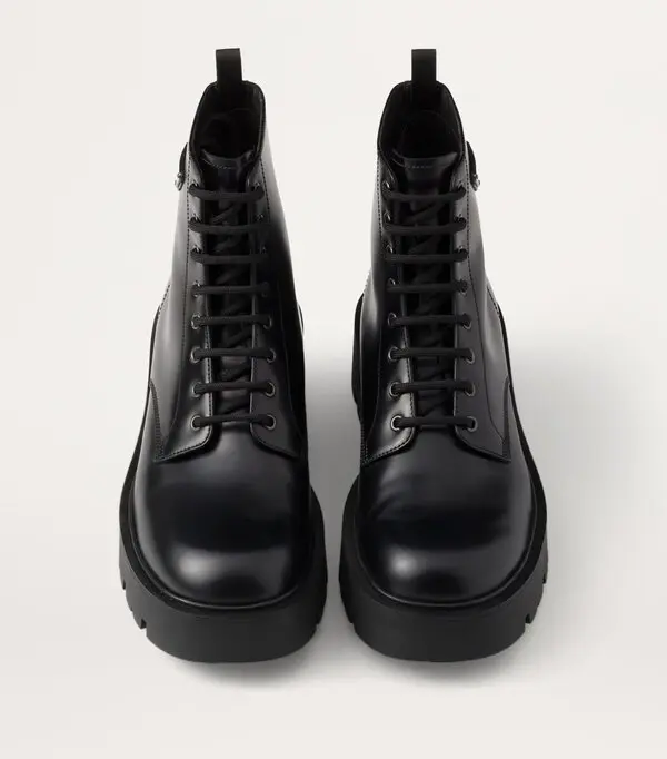 Prada Leather Logo Plate Lace-up Boots