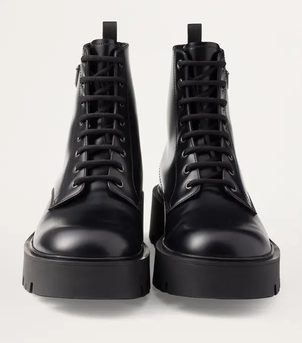 Prada Leather Logo Plate Lace-up Boots