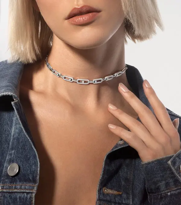 Messika Move Link White Gold And Diamond Multi Choker - Silver