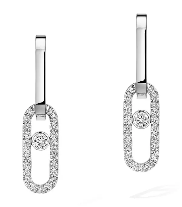 Messika Move Link White Gold And Diamond Drop Earrings - Silver