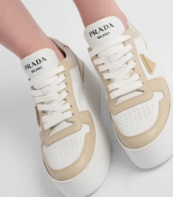 Prada Leather Platform Downtown Sneakers