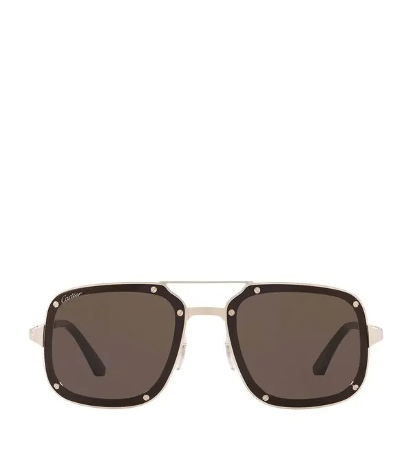 Cartier Stud-trim Square Aviator Sunglasses - Silver