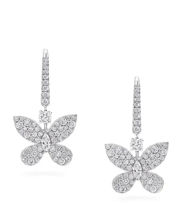 Graff Gold And Diamond Butterfly Mini Drop Earrings - White