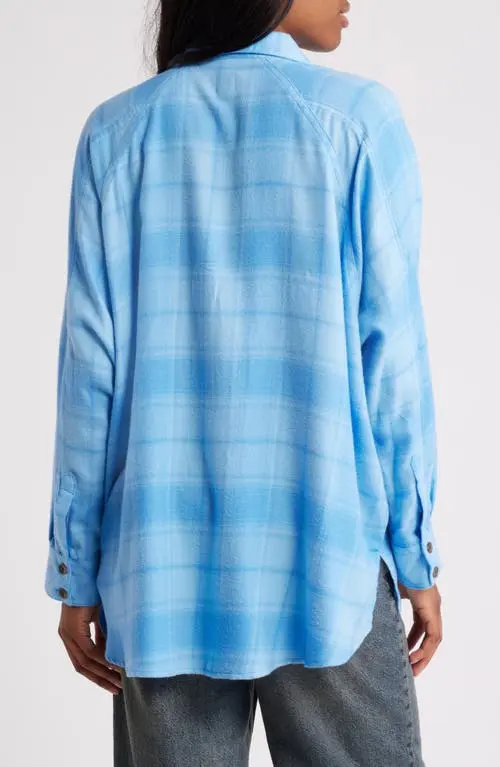 Bdg Urban Outfitters Plaid High-Low Hem Shirt - Tonal Blue | Editorialist