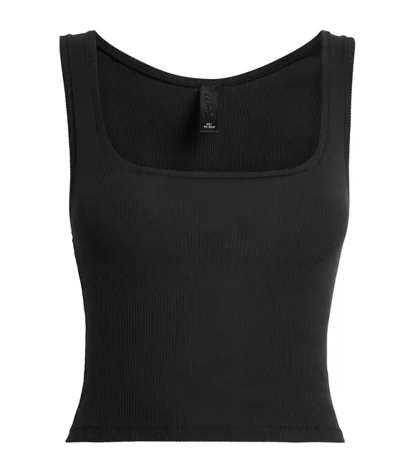 SKIMS Cotton Ribbed Cropped Tank Top - Black